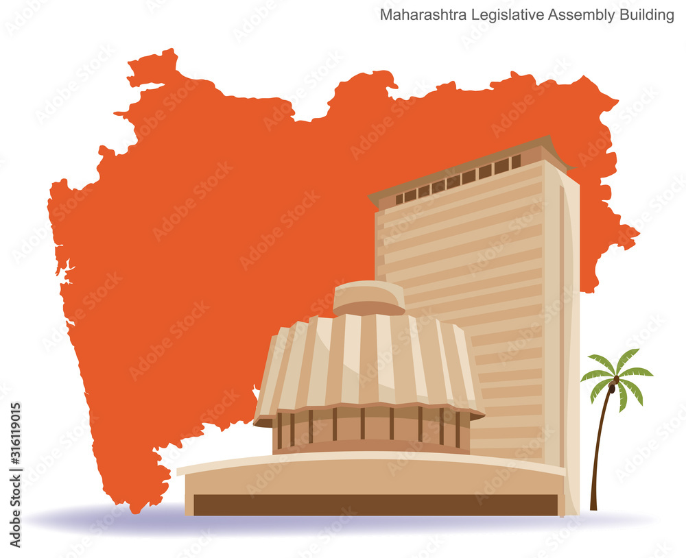Maharashtra Legislative Assembly Building with maharashtra map vector ...