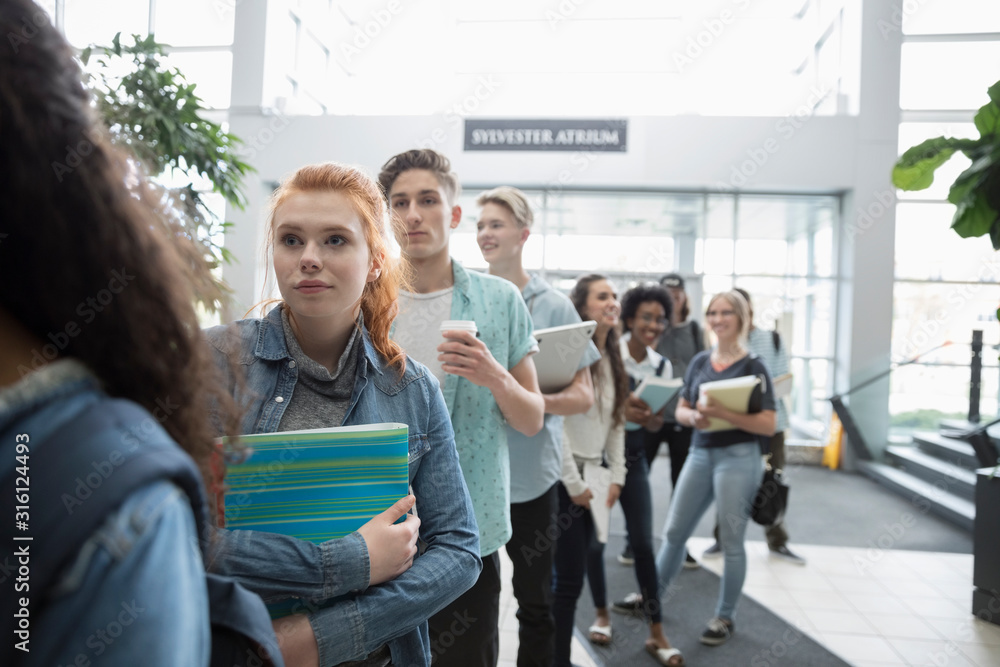 College students waiting in queue Stock Photo | Adobe Stock