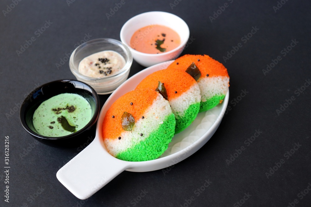 Tiranga Idli or Tricolor Idly cooked in Indian National Flag colors ...