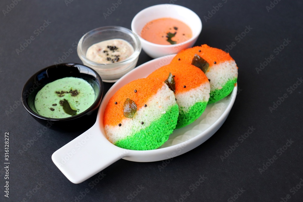 Tiranga Idli or Tricolor Idly cooked in Indian National Flag colors ...