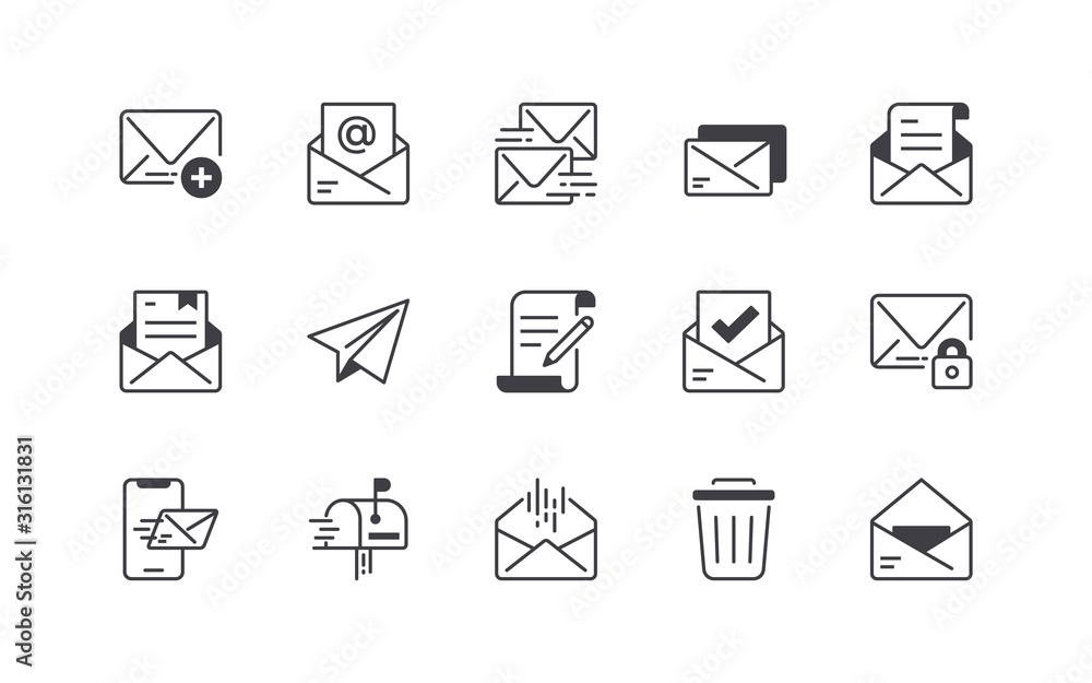 Mail Icons Set Stock Vector | Adobe Stock