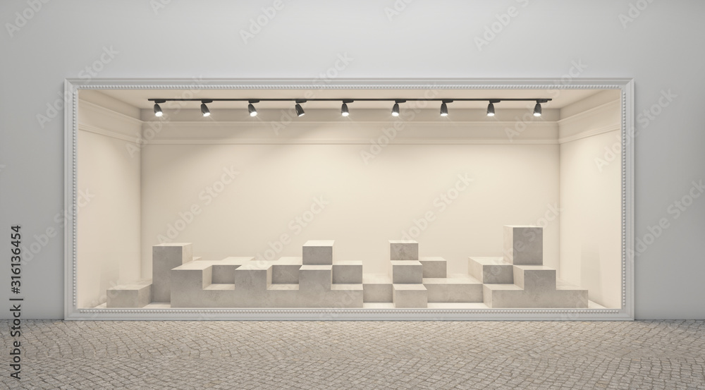 Shop window display, Empty storefront, Showcase on the street.mock up ...