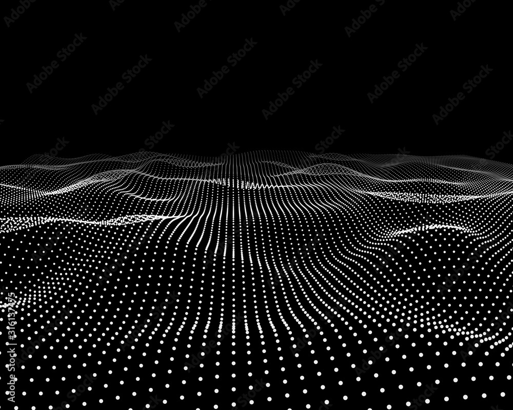 Abstract technology concept from white dots on black. Technology ...