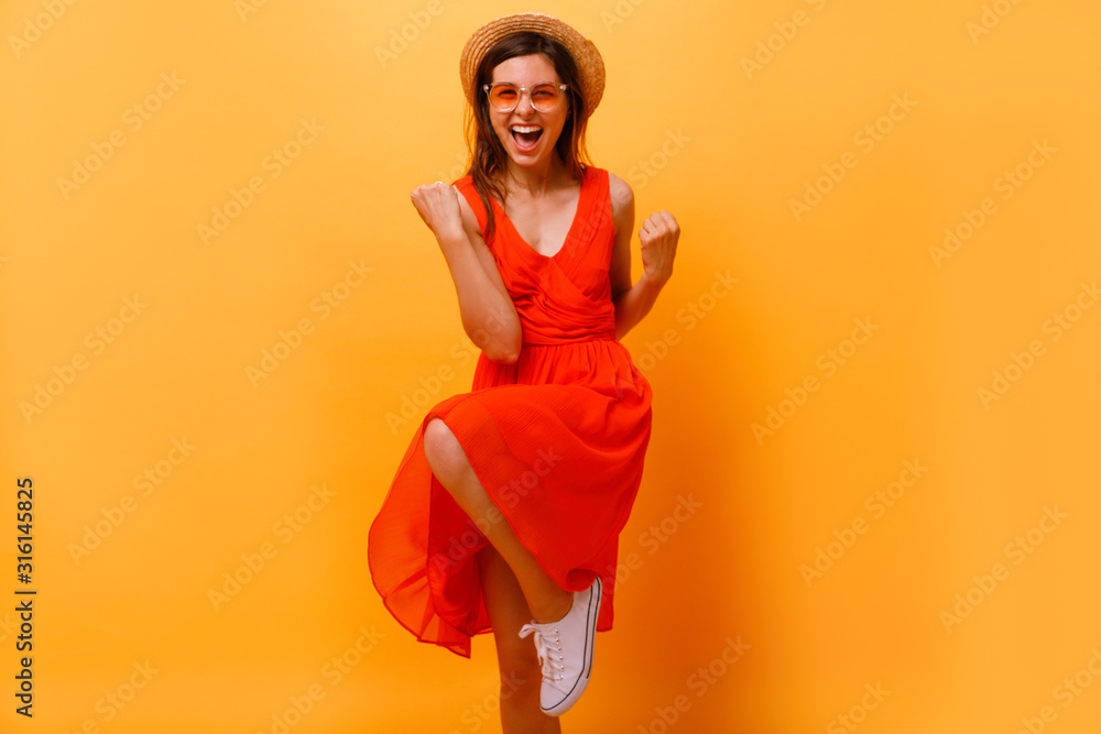 Photo & Art Print Yes, I done it! Excited cheerful female model with ...