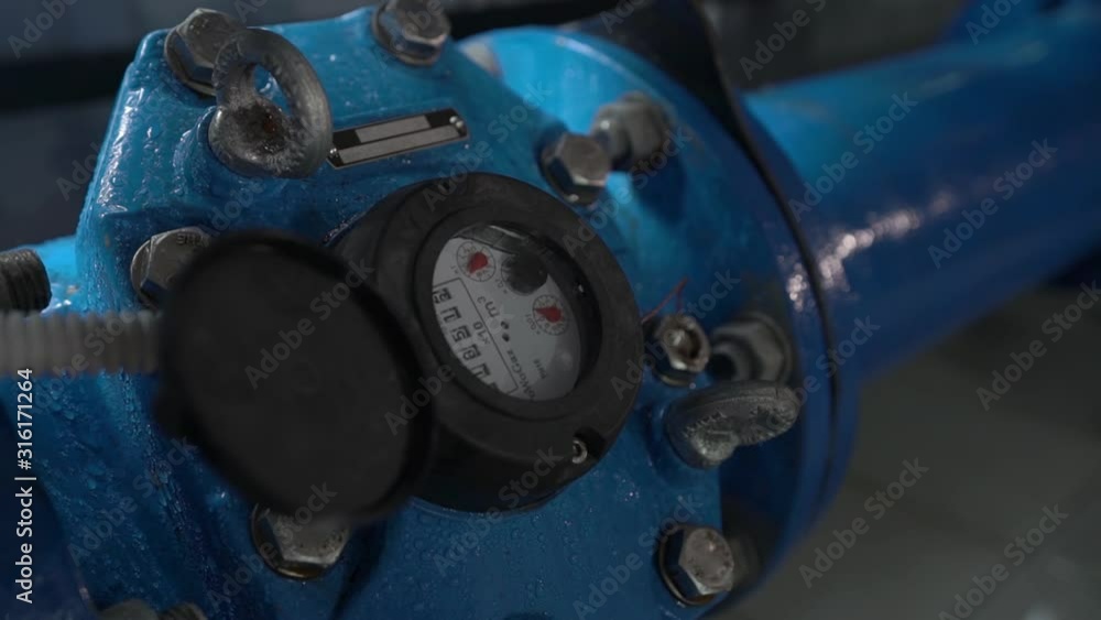 Industrial water meter pipes system equipment at the station of water ...