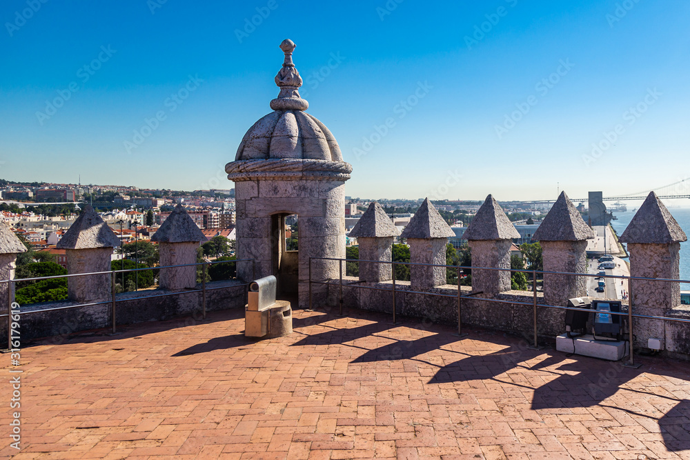 Moorish bartizan turret of the Belem Tower a 16th-century fortification ...
