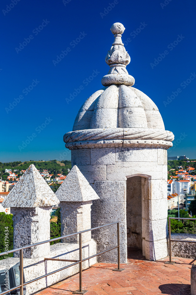 Moorish bartizan turret of the Belem Tower a 16th-century fortification ...