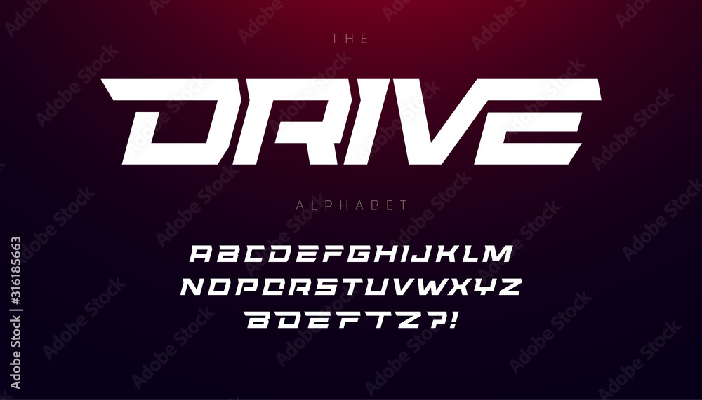 Drive font bold italic letters with dynamic slant and geometric cut for ...