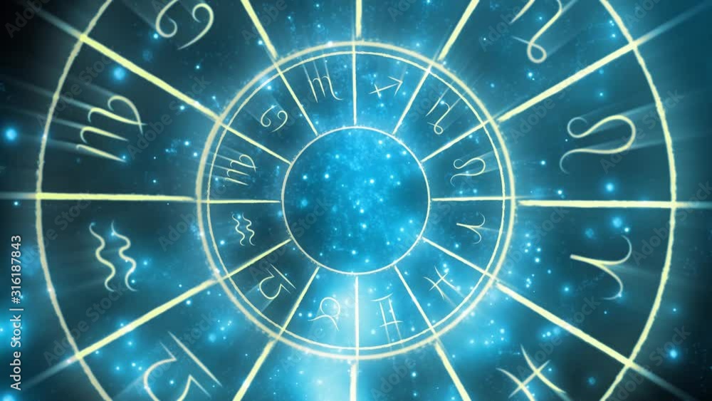 Zodiac wheel. Astrological calendar animation with horoscope symbols ...