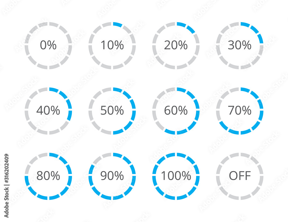 Circle progress bar set with percentage numbers isolated on white ...