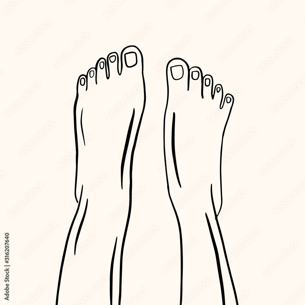 Bare feet. Vector linear illustration. Freehand drawing. Stock Vector ...