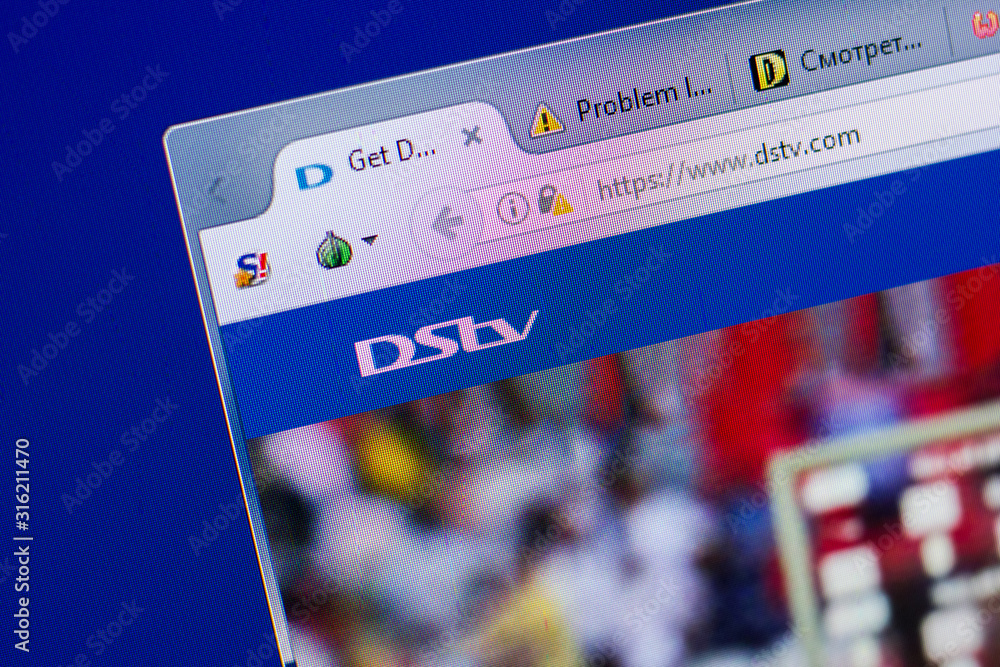 Ryazan, Russia - May 20, 2018: Homepage of Dstv website on the display ...