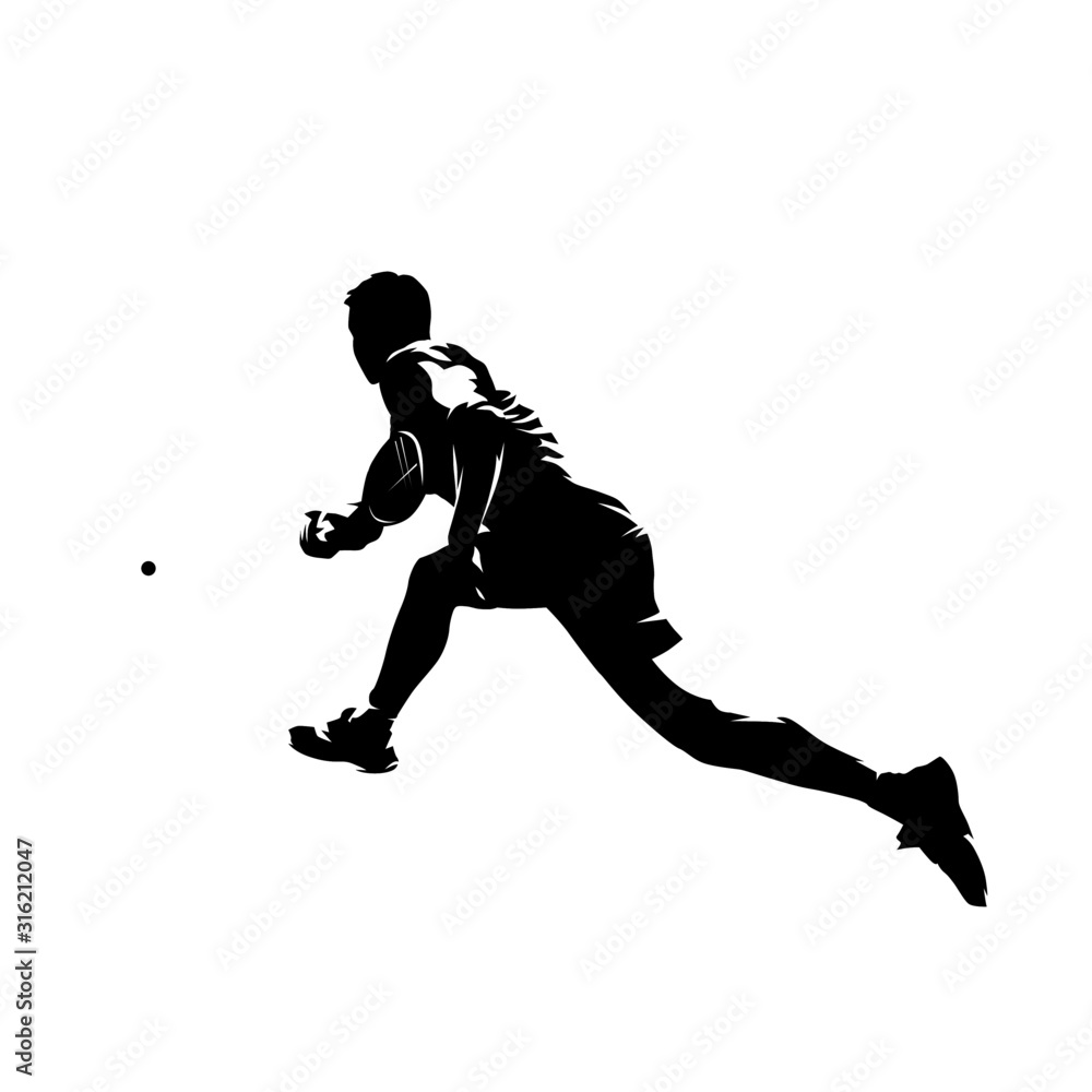 Squash player, isolated vector silhouette. Ink drawing athlete with ...
