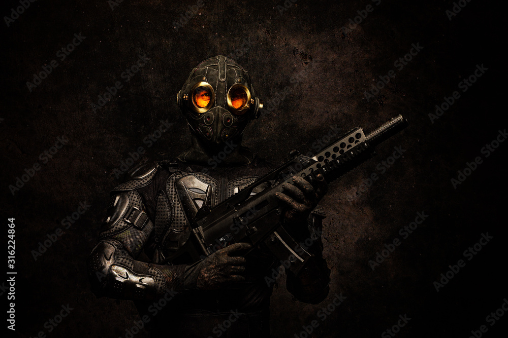 Poster Portrait of a special forces soldier holding an assault rifle in ...