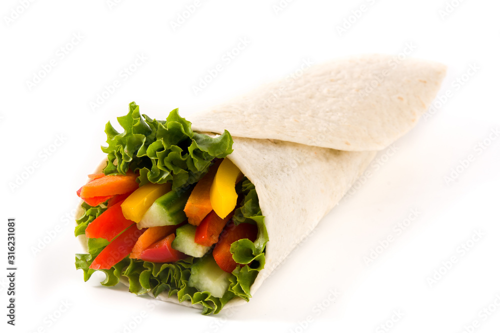 Vegetable tortilla wraps isolated on white background. Stock Photo ...