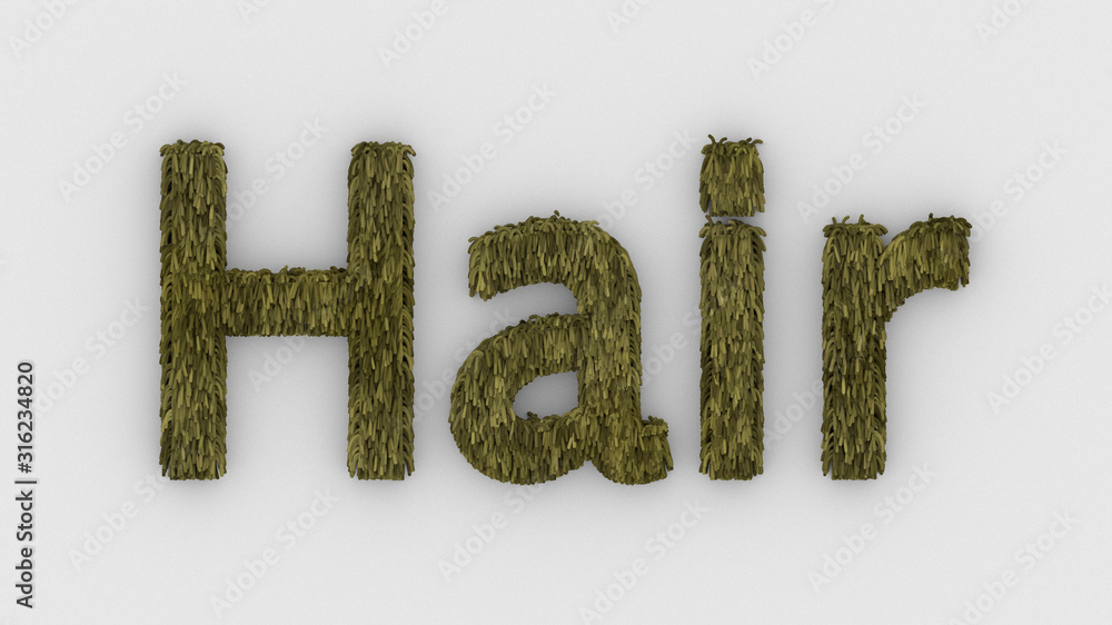 Hair - 3d word yellow on white background. render furry letters ...