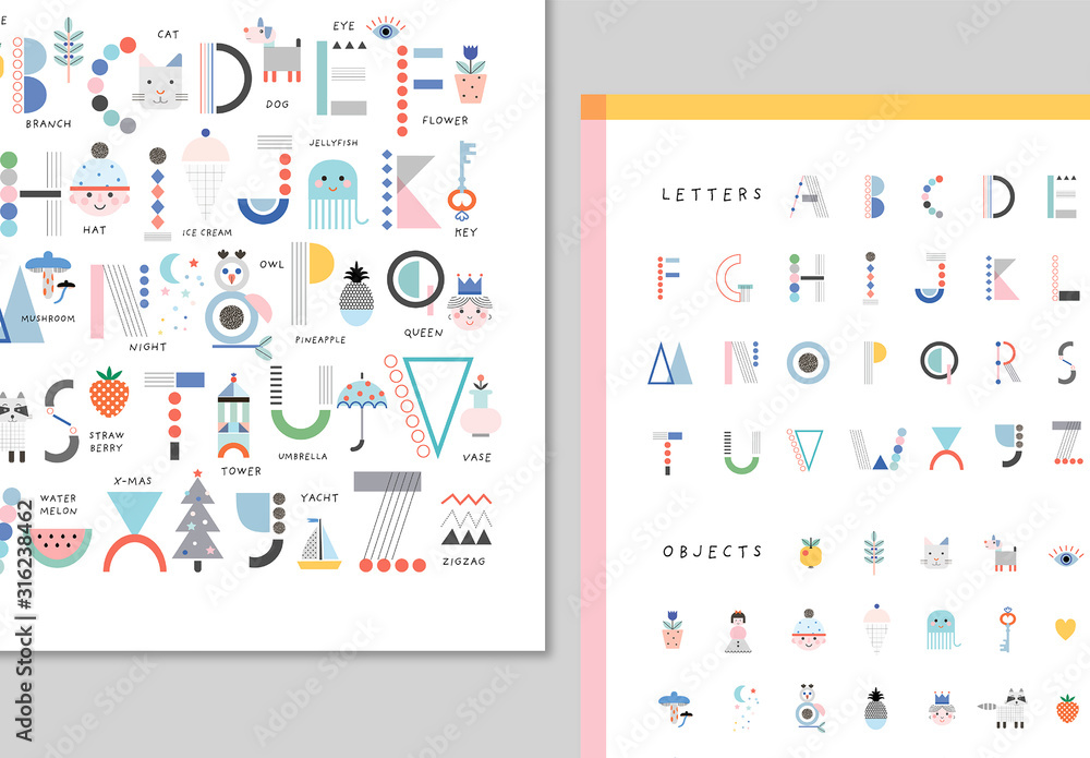 Set of Poster Layouts with Letters and Objects Stock Template | Adobe Stock