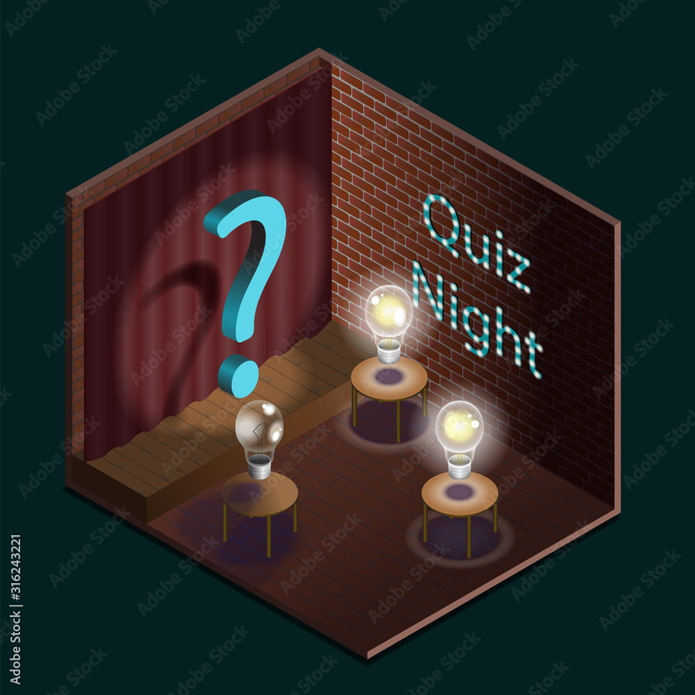 Pub Quiz trivia intellectual game night illustration: question mark on ...