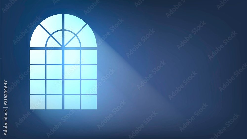 Window in a dark room with rays of light, home interior with one window ...