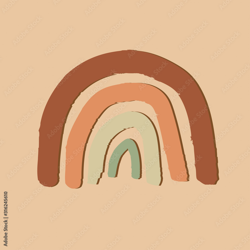Modern rainbow shape in pastel brown,orange,green colors. Modern Hand ...