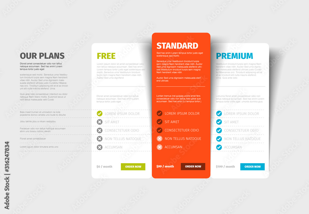 Price Tier Layout with Bright Colors Stock Template | Adobe Stock