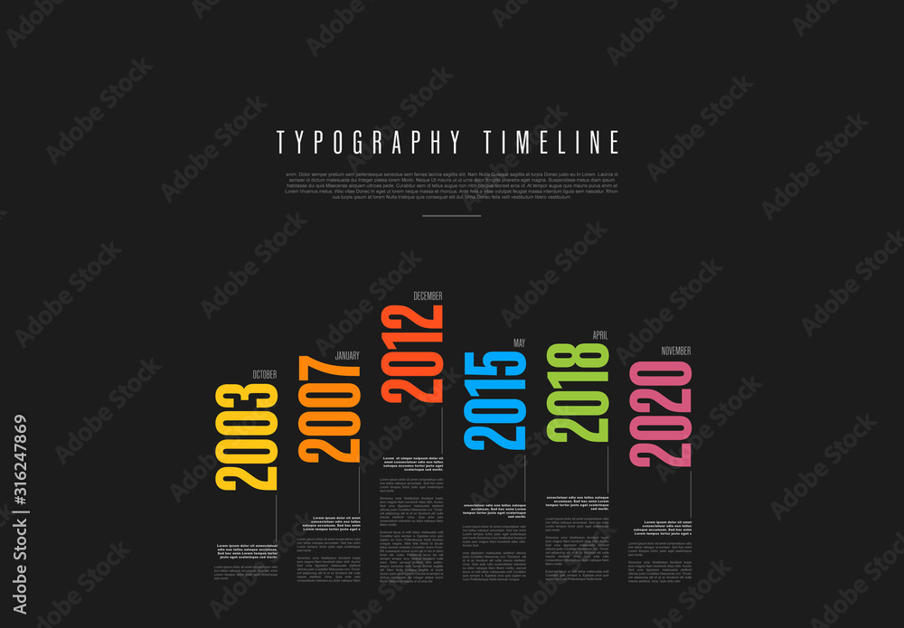 Dark Timeline Infographic with Bright Accents Stock Template | Adobe Stock