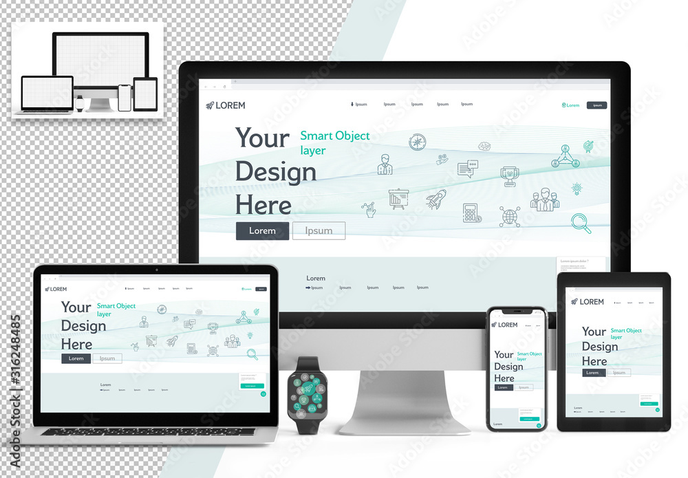Mockup of Many Digital Devices Stock Template | Adobe Stock