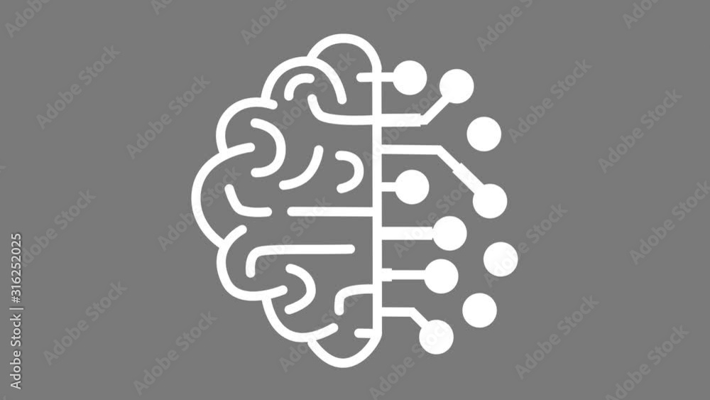 Animated icon flat design simple lines form in lateral brain half ...