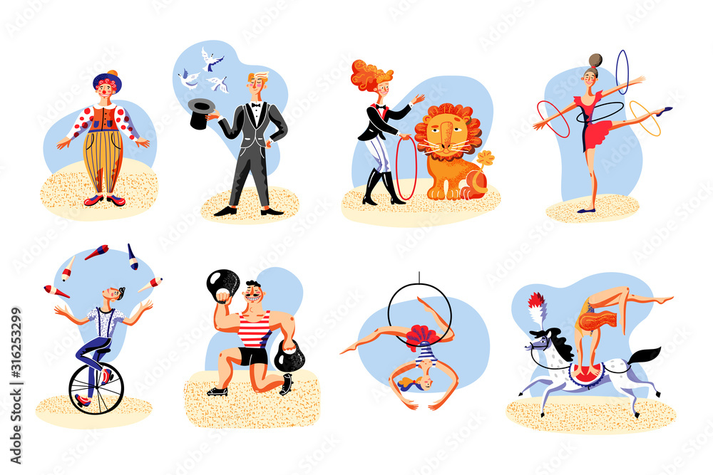 Cartoon circus performers set isolated on white Stock Vector | Adobe Stock