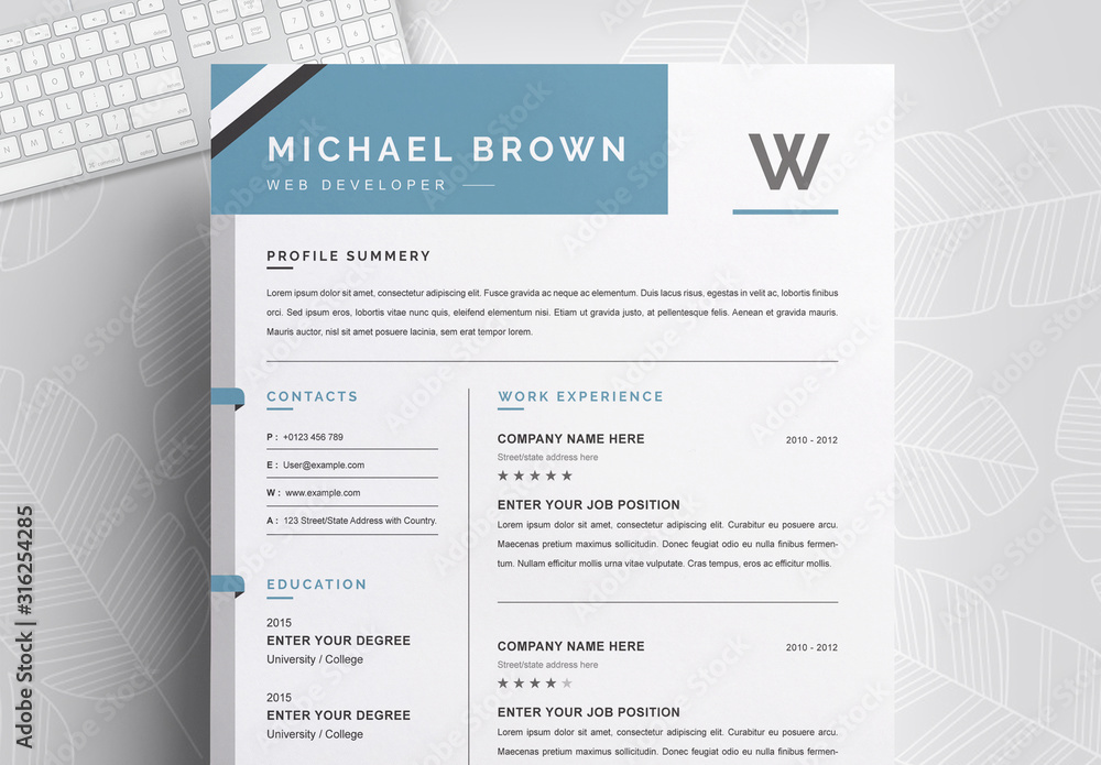 Clean and Professional Resume and CV Layout Stock Template | Adobe Stock