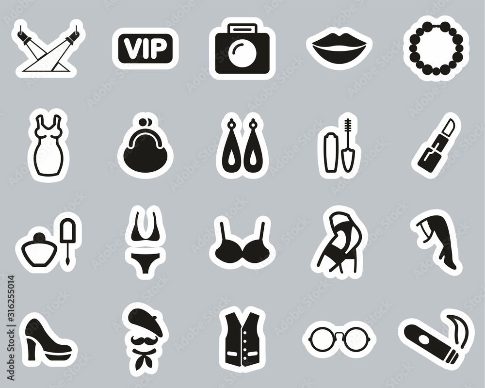 Fashion Show Icons Black & White Sticker Set Big Stock Vector | Adobe Stock