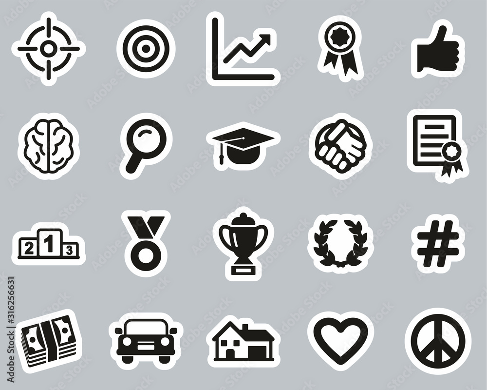Goal & Aspiration Icons Black & White Sticker Set Big Stock Vector ...