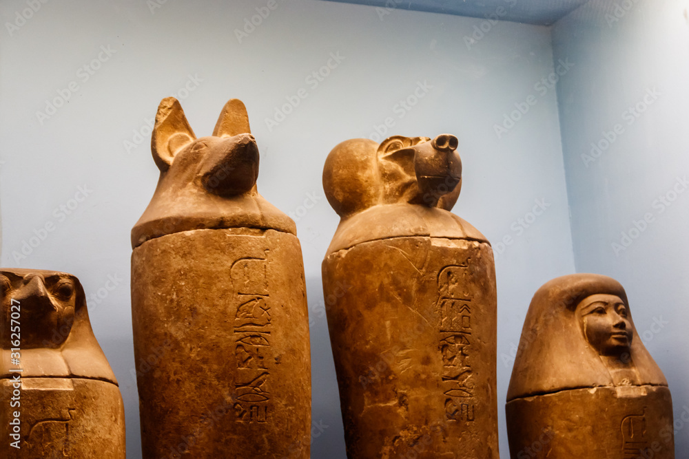 Canopic jars inside of Museum of Egyptian Antiquities, used by the ...