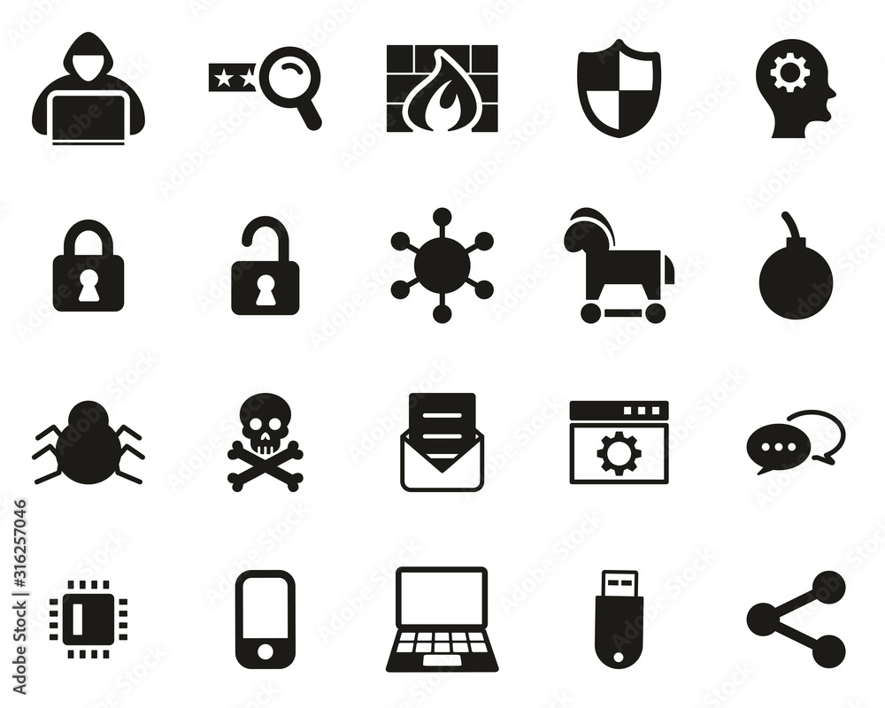 Hacker Icons Black & White Set Big Stock Vector | Adobe Stock