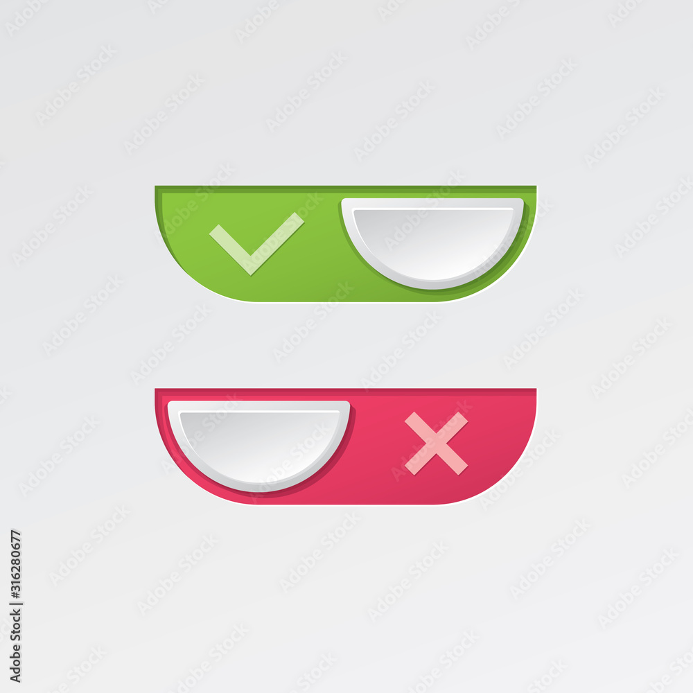 On and Off Inverted Crescent Shape Toggle Switch Buttons with Check ...