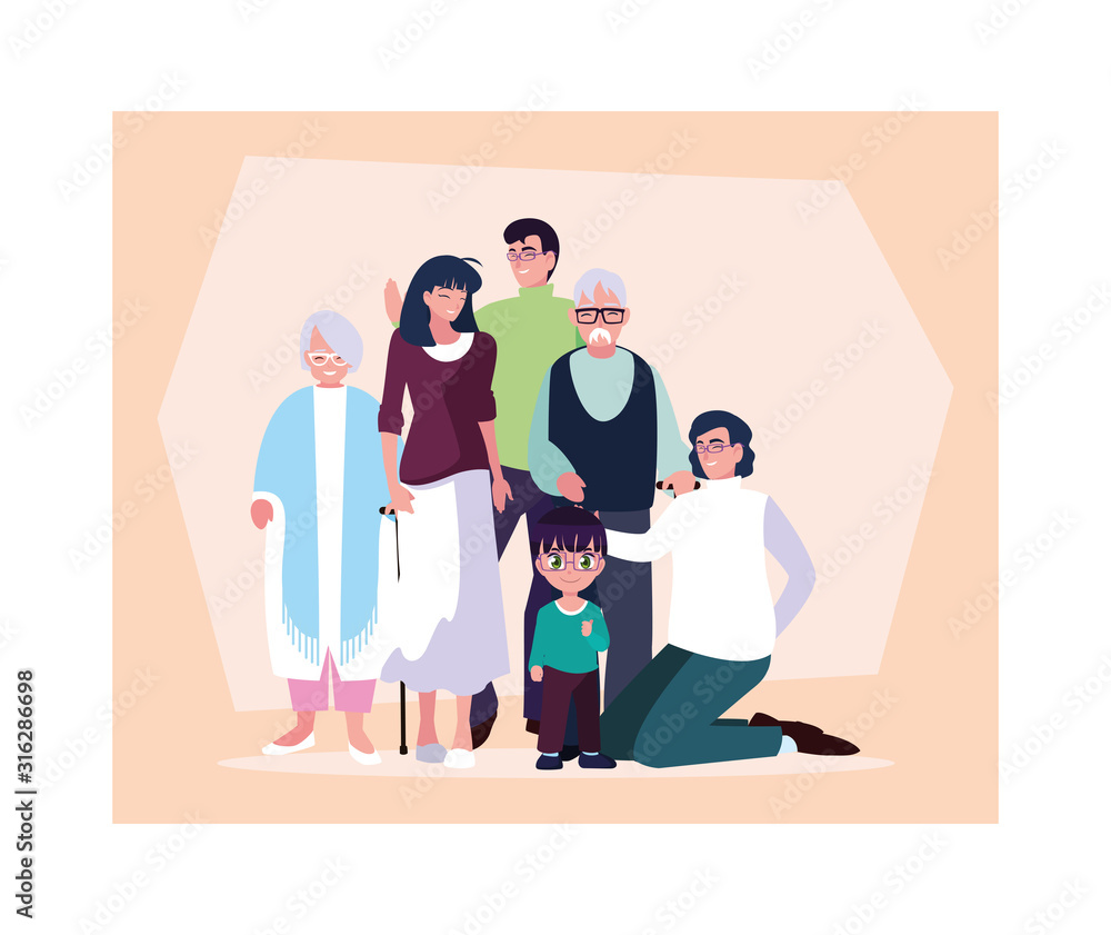 big family together, three generations grandparents, parents and ...