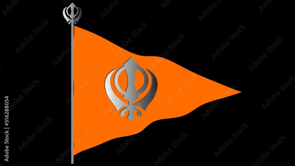 Orange Sikh flag with the image of silver Khanda - the main symbol of ...