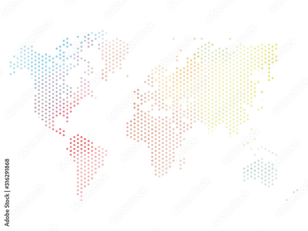 Dotted map of World. Colorful halftone design. Simple flat vector ...