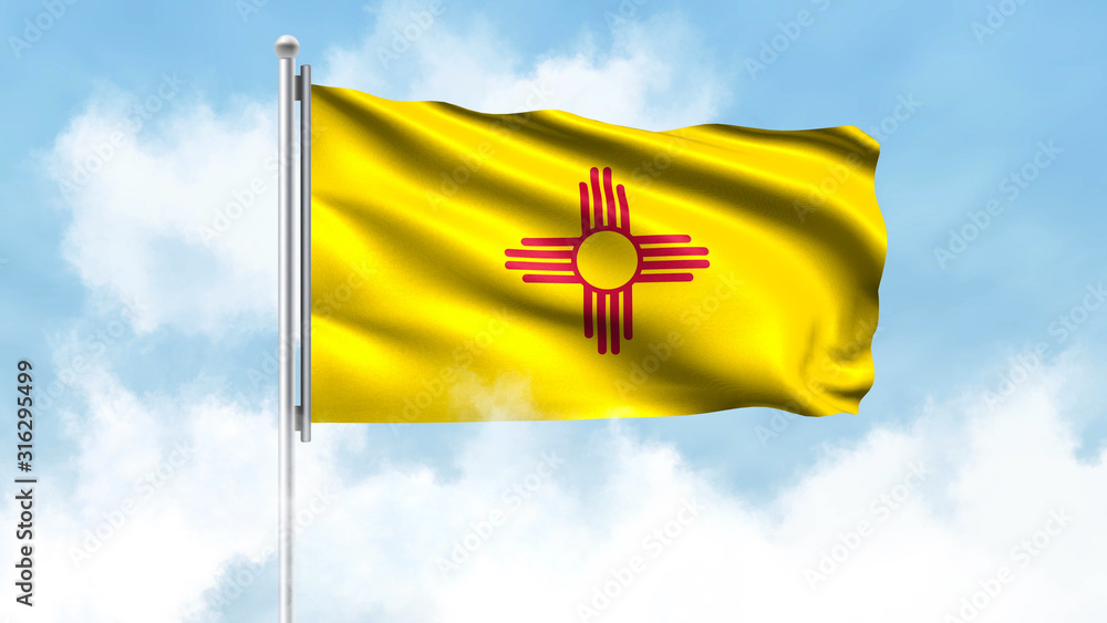 New Mexico Flag Waving with Clouds Sky Background Stock Illustration ...