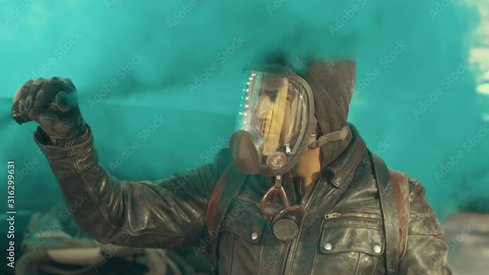 Nomad Survivor with Respirator Gas Mask in Abandoned Wasteland with ...