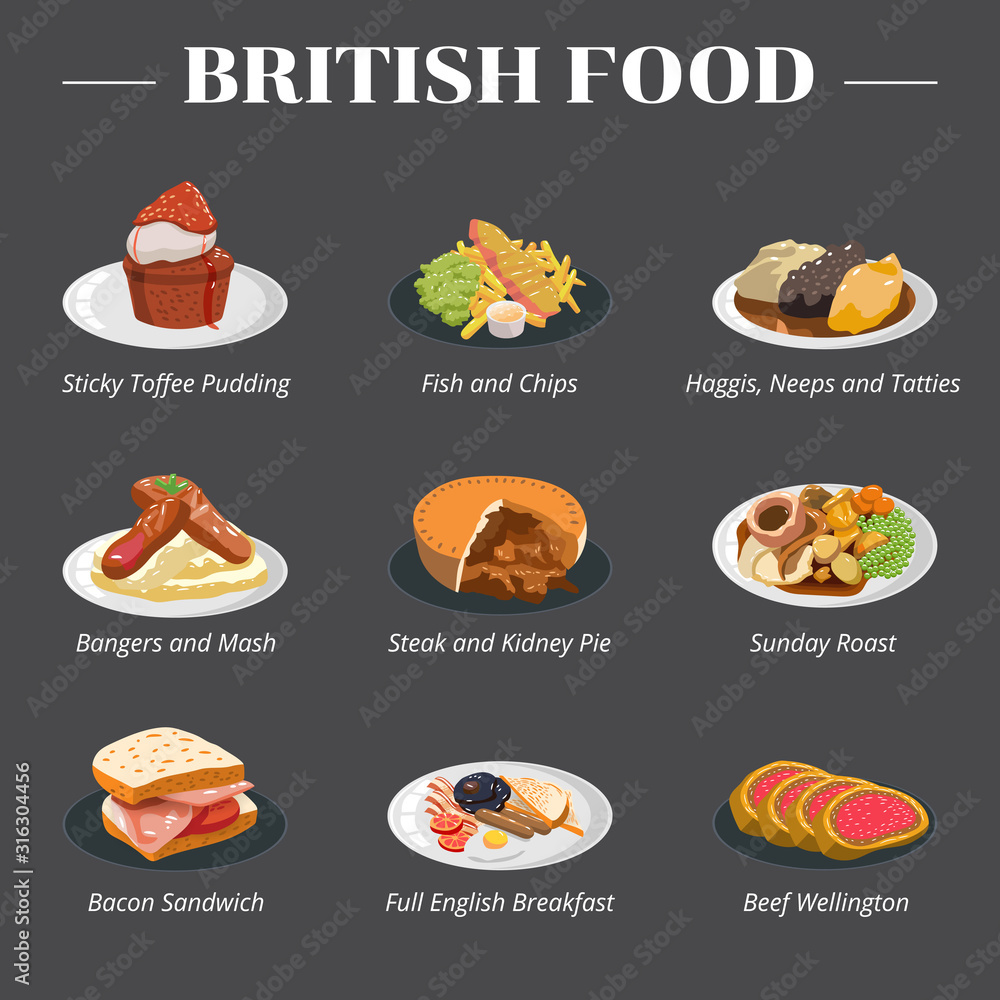 Poster British english food vector set collection graphic clipart ...