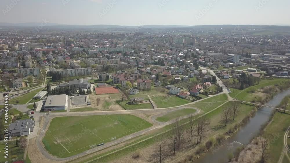 Panorama from a bird's eye view. Central Europe: The Polish town of ...