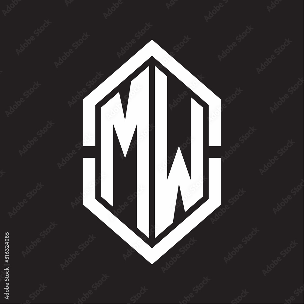 MW Logo monogram with hexagon shape and outline slice style with black ...