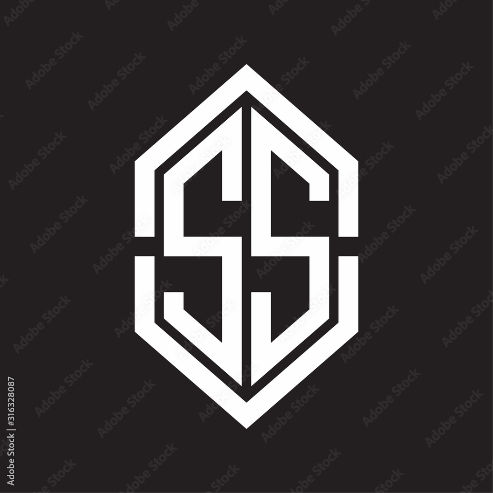 SS Logo monogram with hexagon shape and outline slice style with black ...