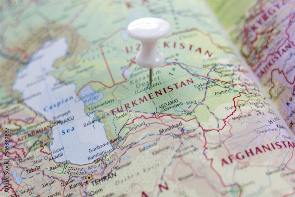 Turkmenistan on the map of the world. Stock Photo | Adobe Stock