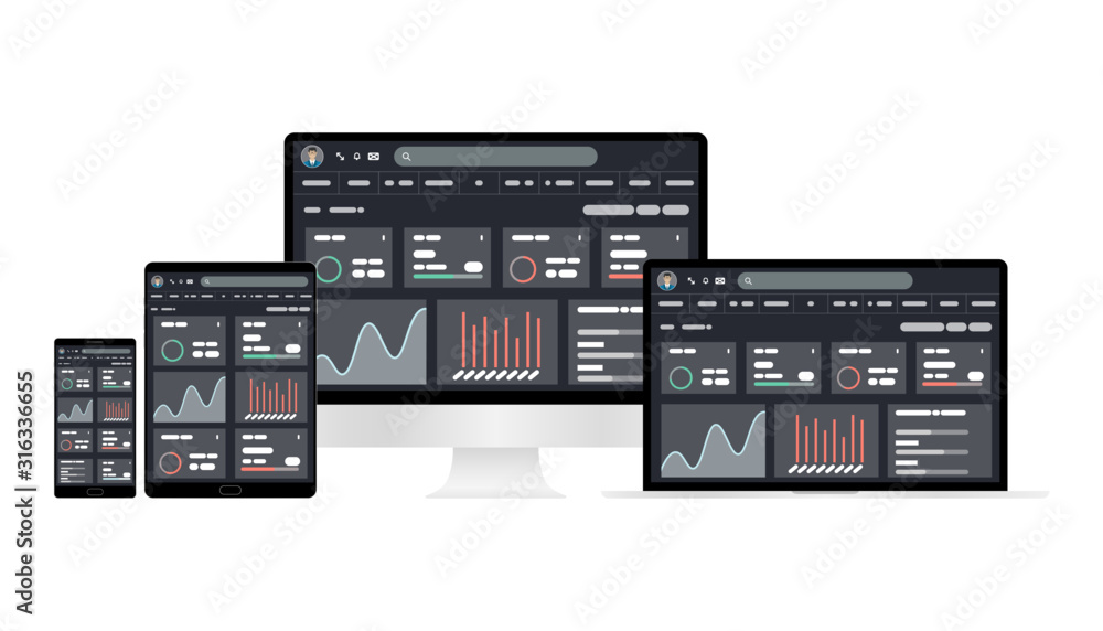 Vetor de Web Design. Website template for monitor, laptop, tablet ...