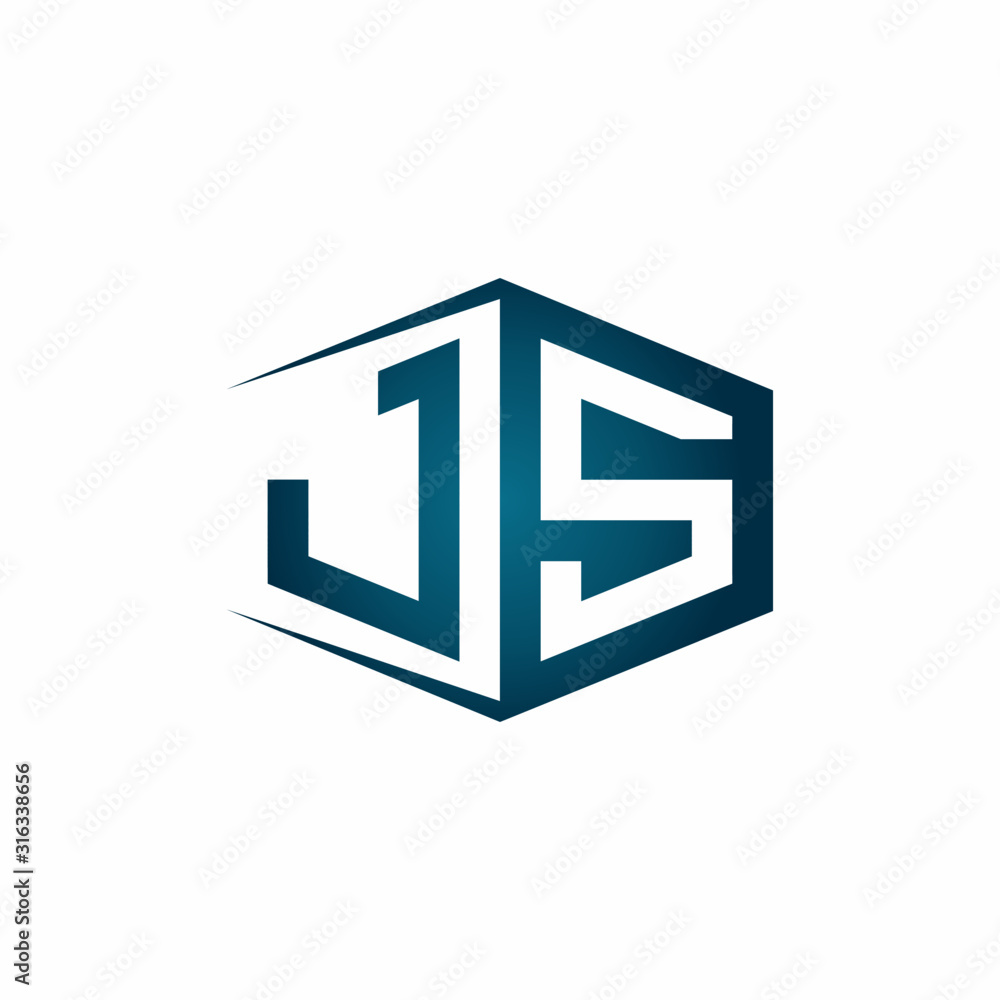 JS monogram logo with hexagon shape and negative space style ribbon ...