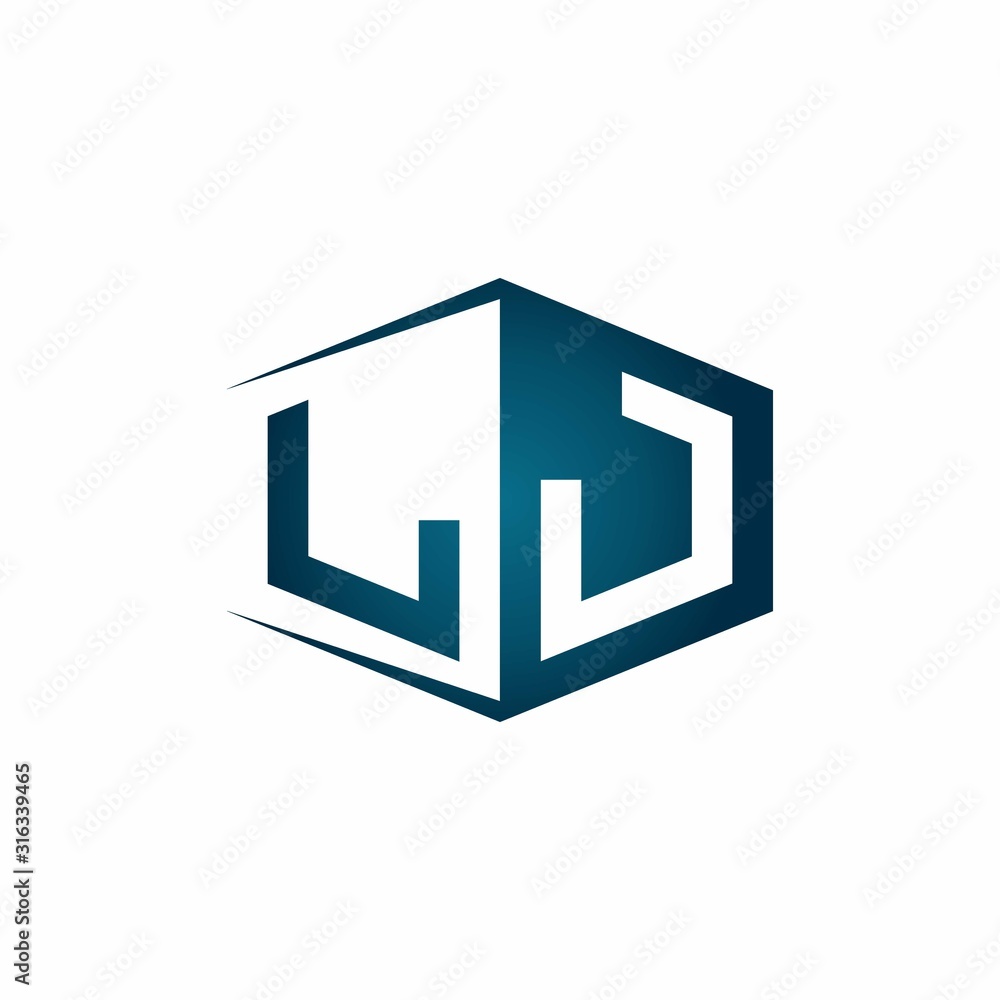 LJ monogram logo with hexagon shape and negative space style ribbon design template Stock Vector ...