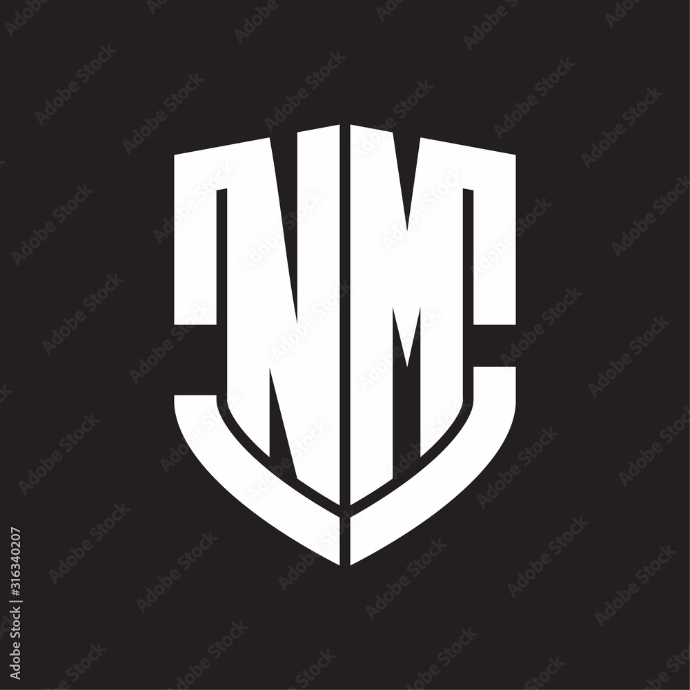 NM Logo monogram with emblem shield shape design isolated on black ...