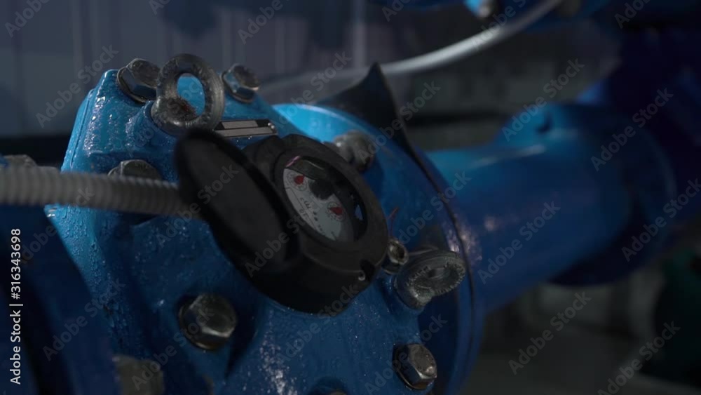 Industrial water pipes meter counter counts rotates system equipment at ...